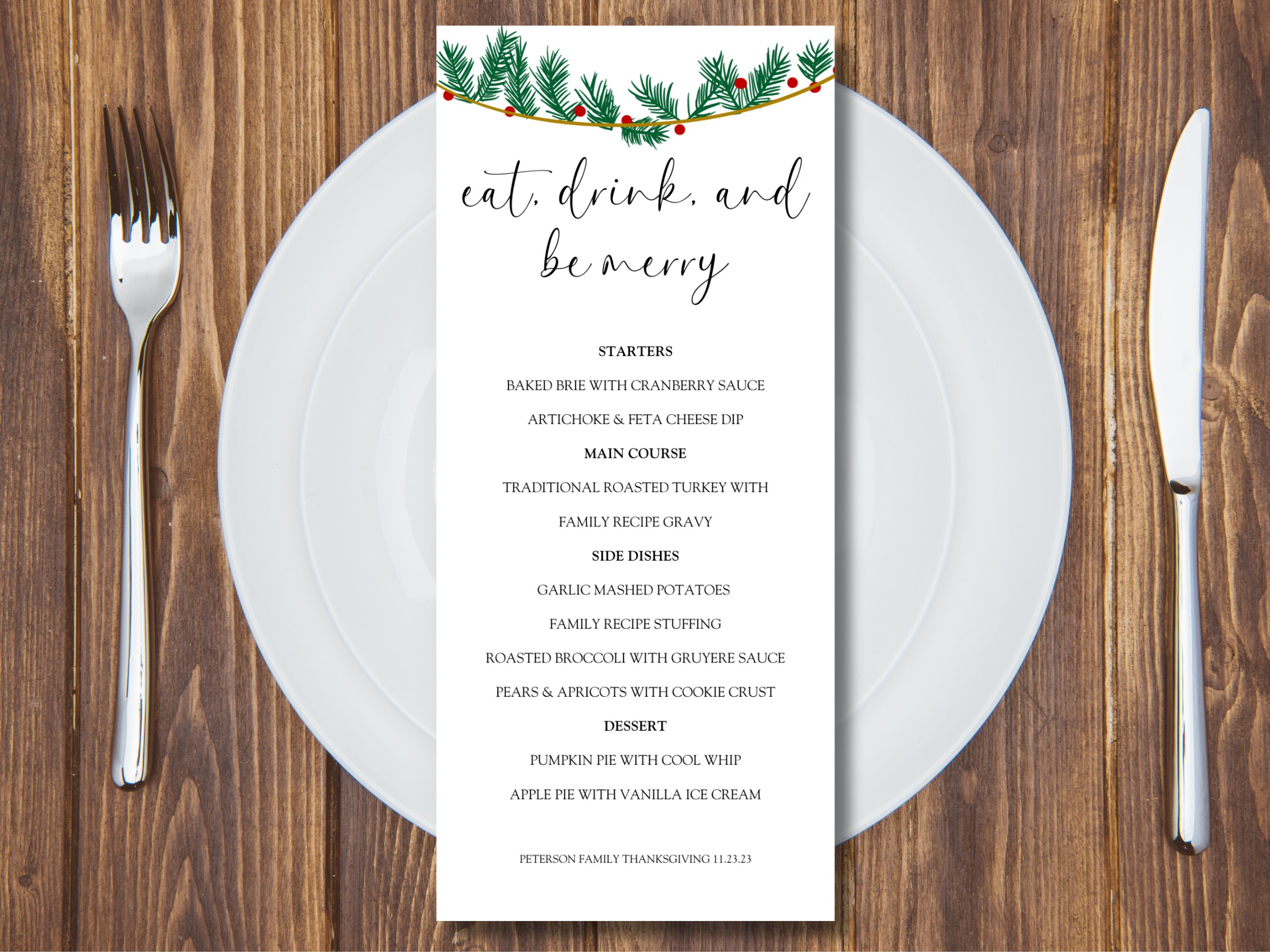 Christmas Holiday Menu Template, Editable Holly Dinner Menu Template ...