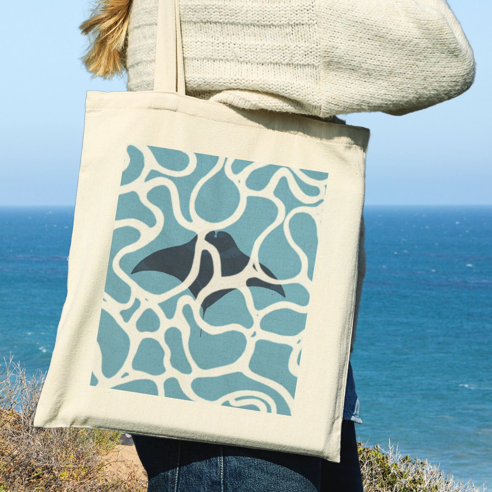 Manta Ray Tote Bag, Beach Bag, Fish Themed Bag, Beach Aesthetic, Marine ...