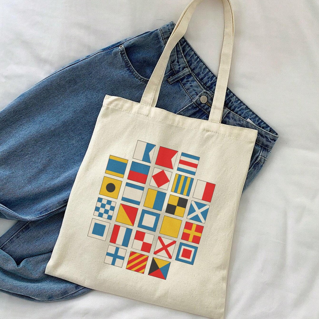 Nautical Flag Alphabet Tote, Maritime Flag Tote, Nautical Sail Shoulder ...
