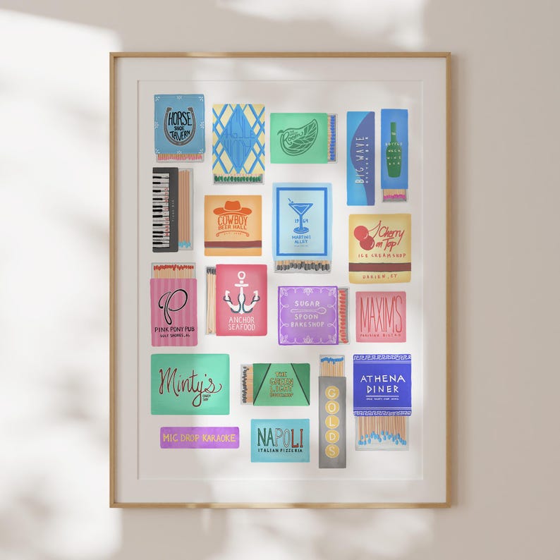 Matchbook Art Print, Cute Bar Cart Art With Artistic Matchbooks, New ...