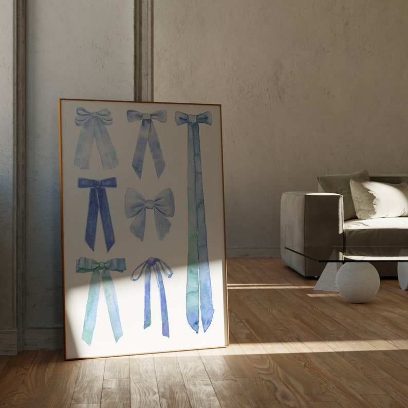 Light Blue Watercolor Bow Art Print, Balletcore & Coquette Room Decor ...