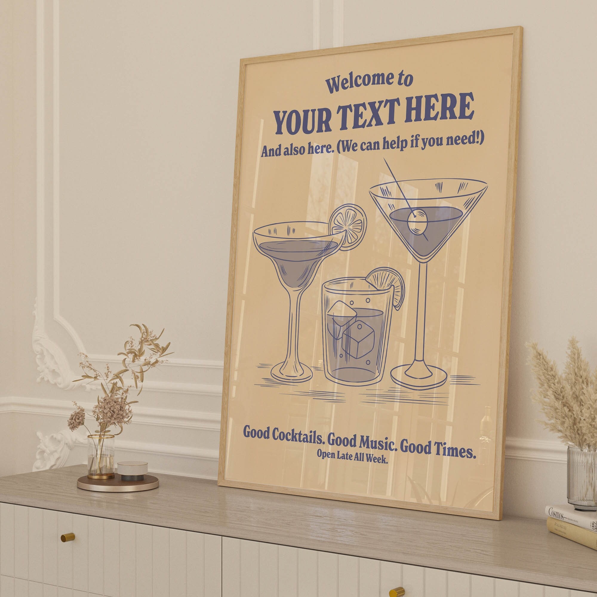 Custom Bar Cart Print With Illustration, a welcome To... Sign to Create ...