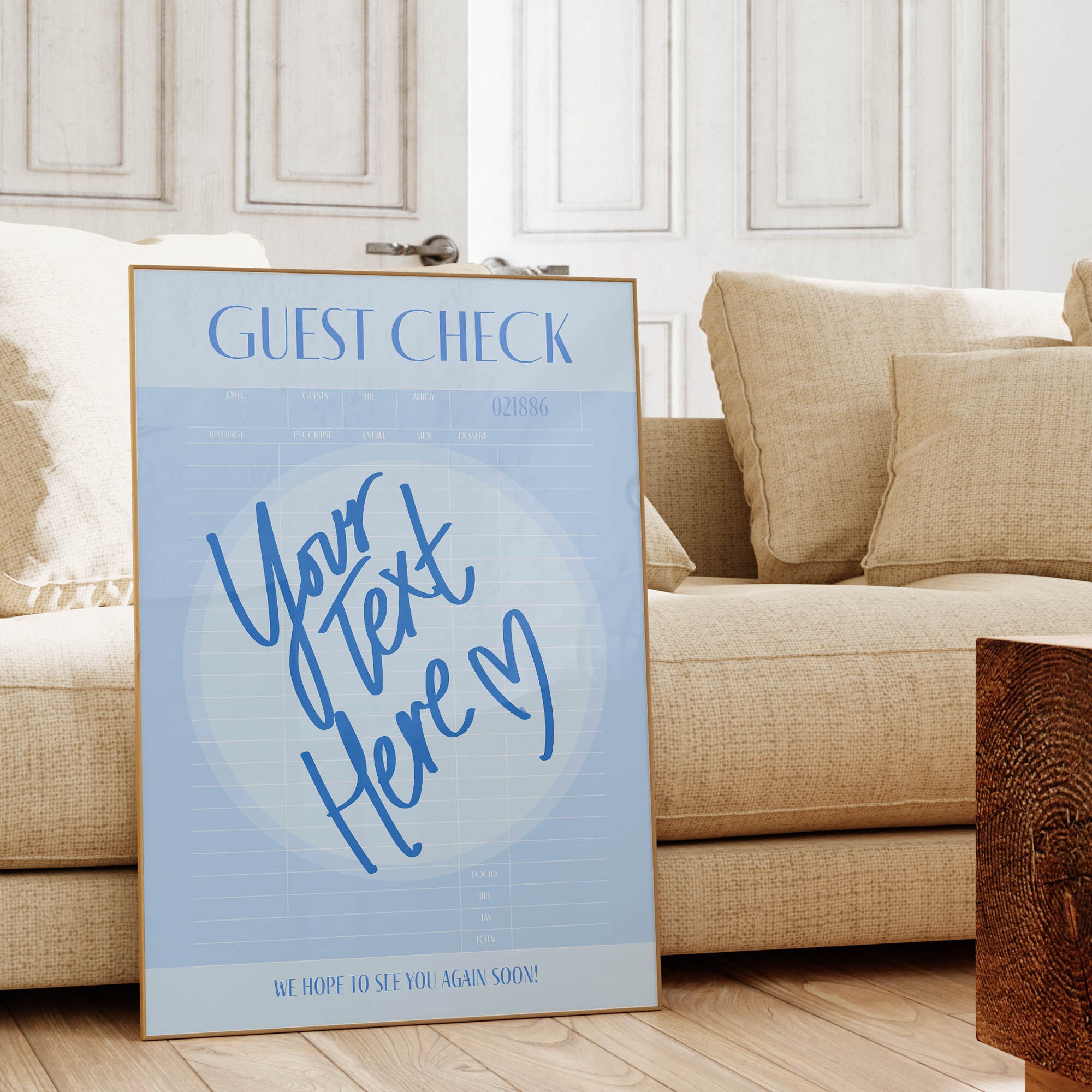 Retro Custom Guest Check Print in Pink, Green, or Blue choose Any Color ...