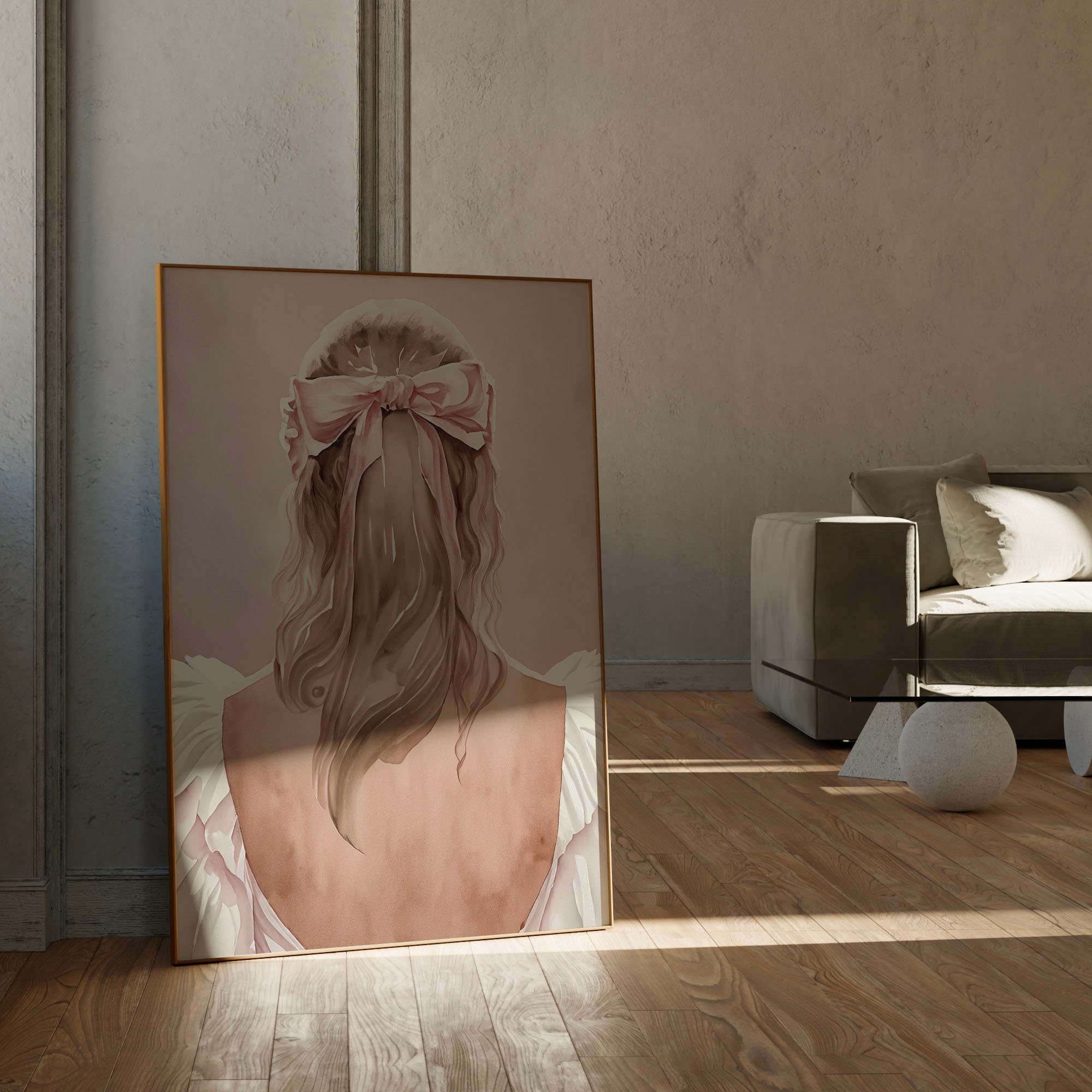 Coquette Room Decor, Balletcore Watercolor Wall Art Print With Pink Bow ...