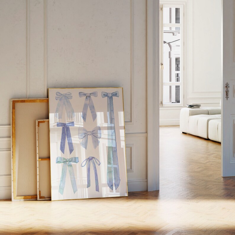 Light Blue Watercolor Bow Art Print, Balletcore & Coquette Room Decor ...