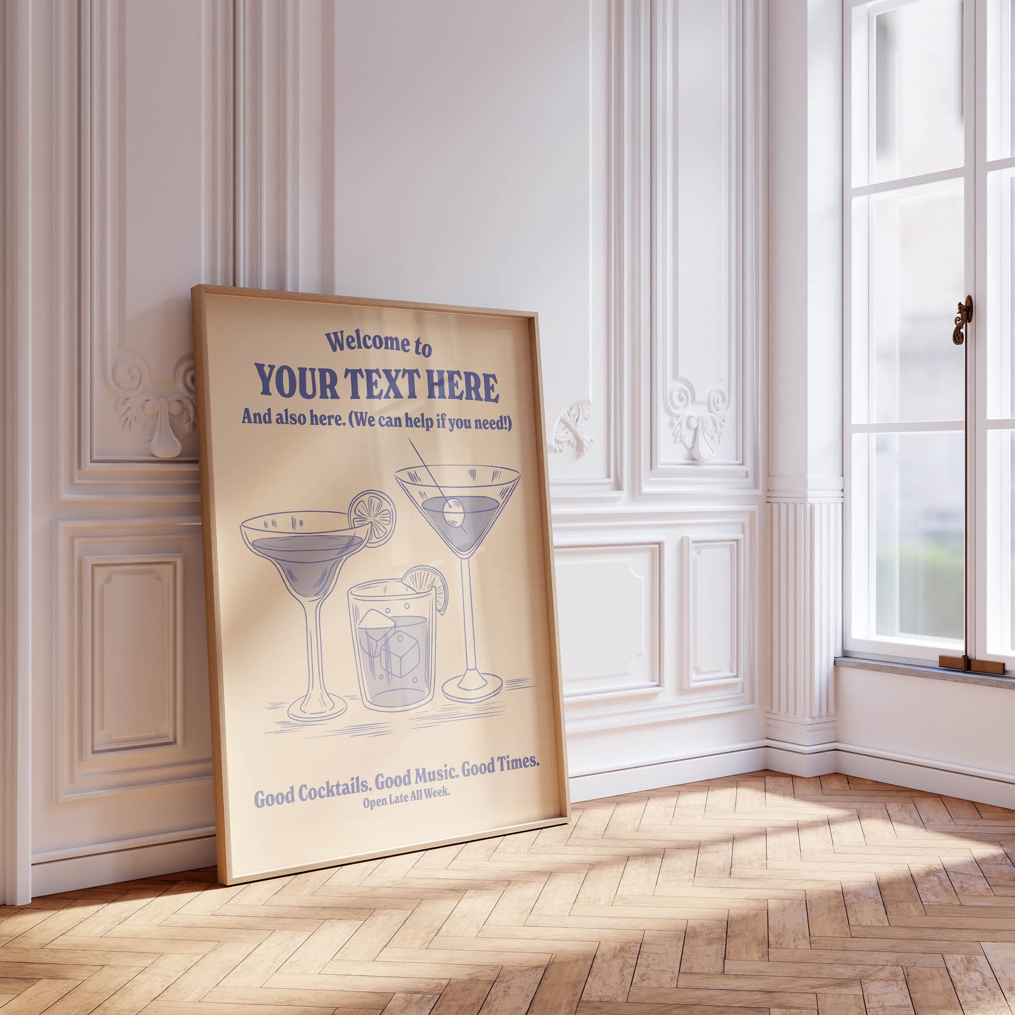Custom Bar Cart Print With Illustration, a welcome To... Sign to Create ...