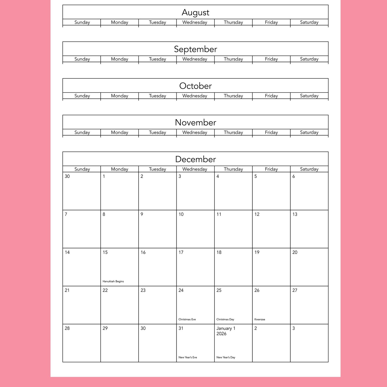 2025 Calendar Grid, DIGITAL Art Template for Printify Calendars With ...