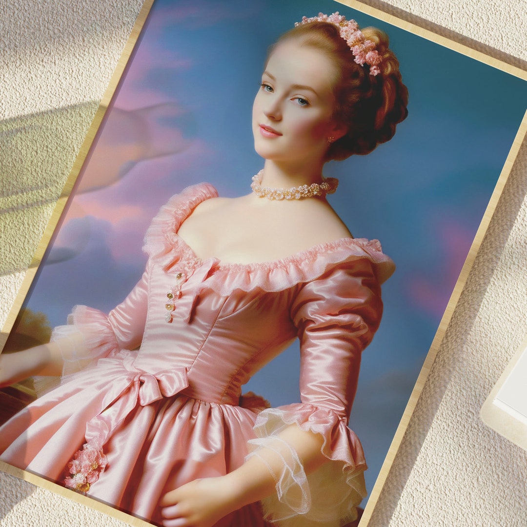 Pink Coquette Room Decor Art Print, Beautiful Portrait of Woman in ...