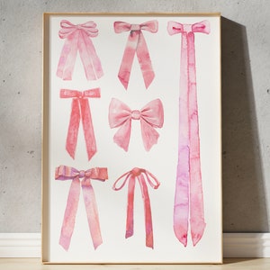 Coquette Room Decor, Pink Watercolor Bow Art Print, Pretty and Unique ...