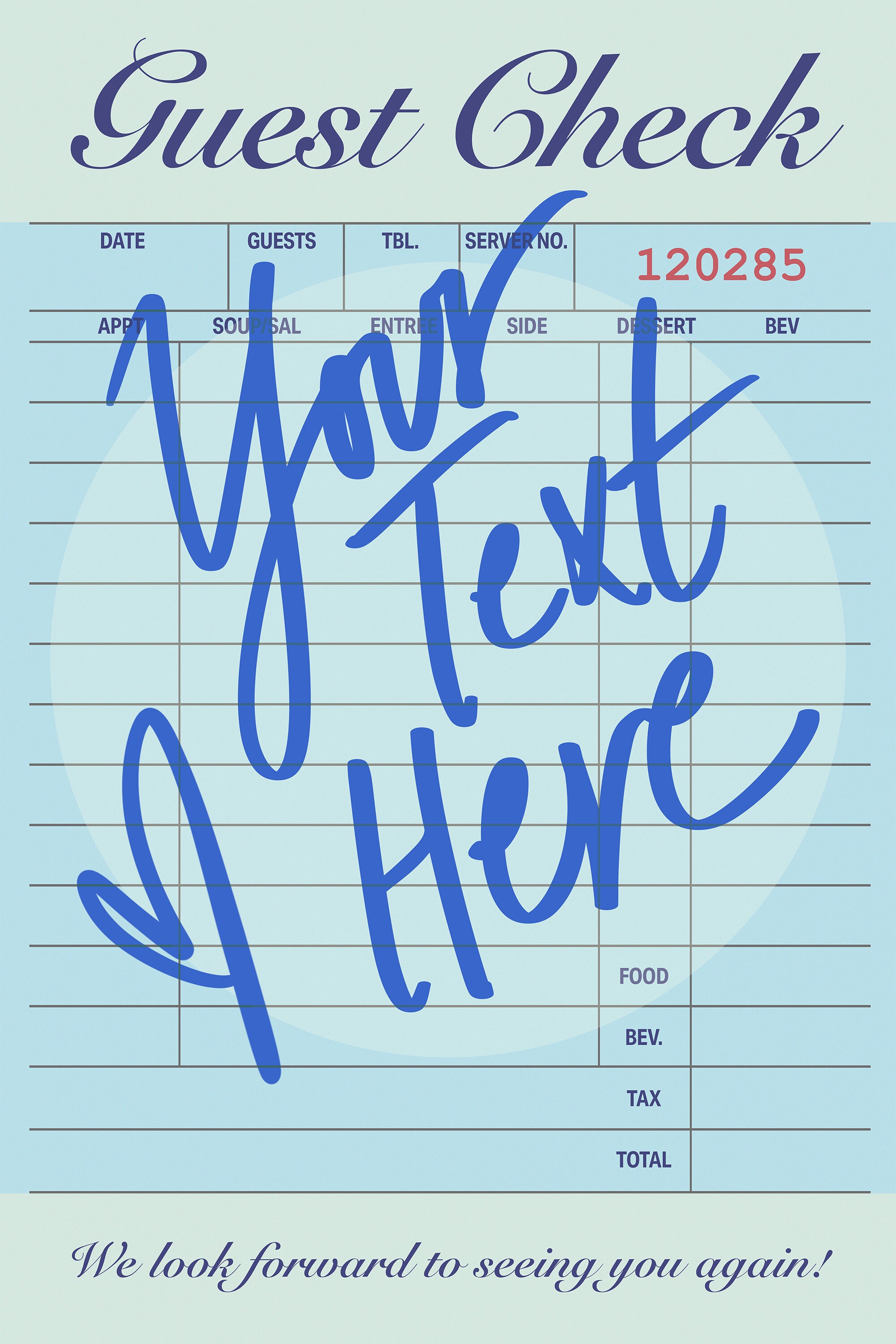 Classic Custom Guest Check Print, Your Text in Handwritten Letters on ...