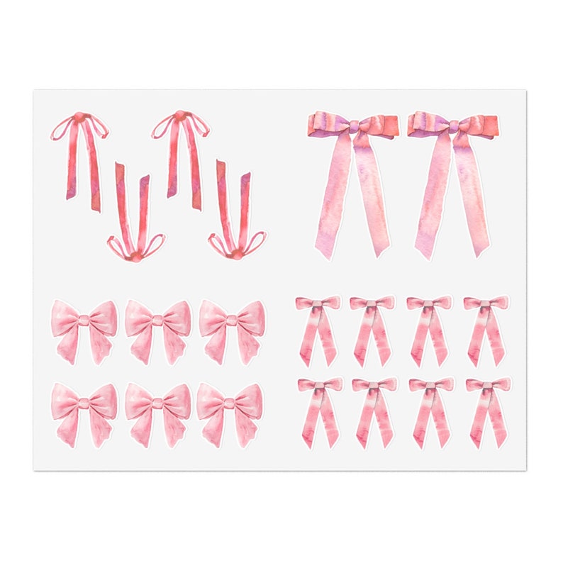 Coquette Sticker Sheet, 18 Pink Bow Watercolor Decals for Phone Cases ...