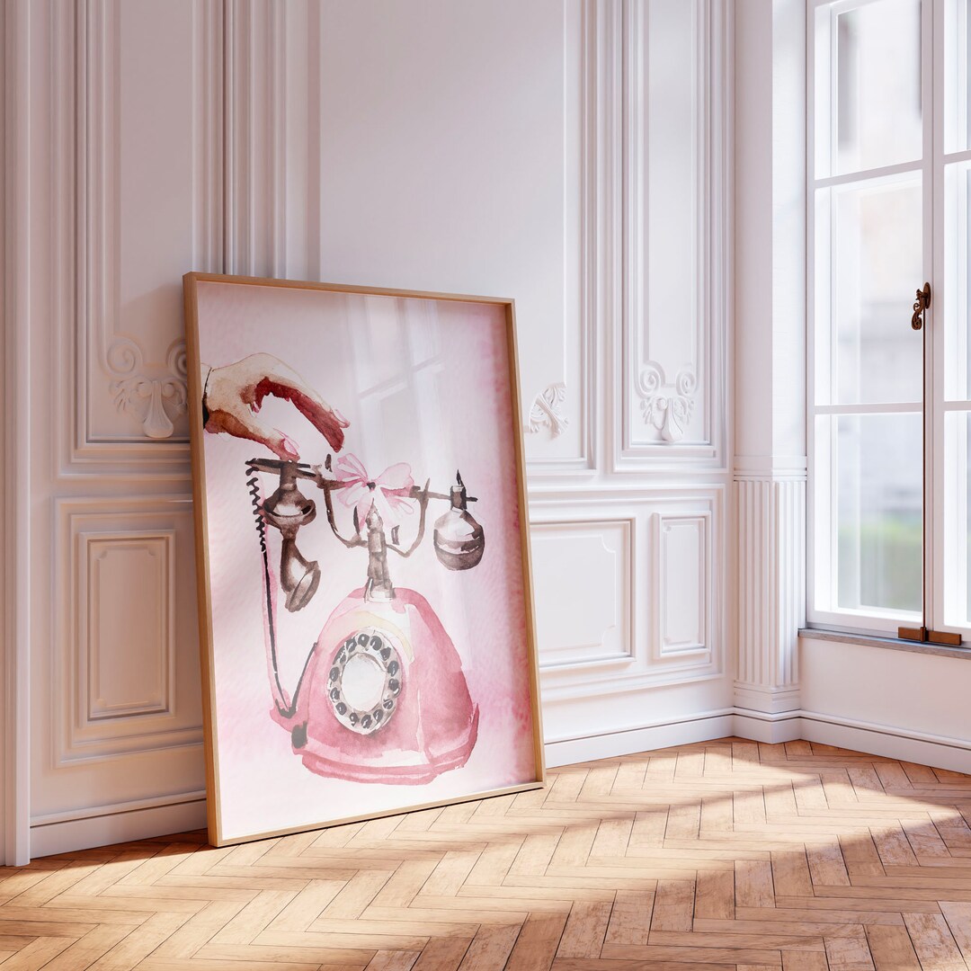 Coquette Pink Telephone Watercolor Art Print, Delicate, Feminine and ...
