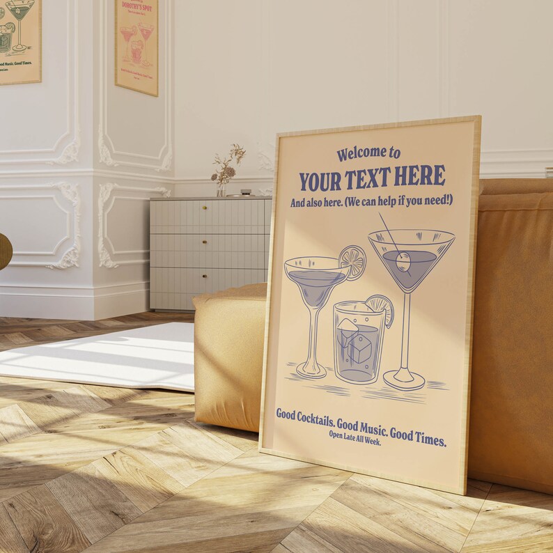 Custom Bar Cart Print With Illustration, a welcome To... Sign to Create ...