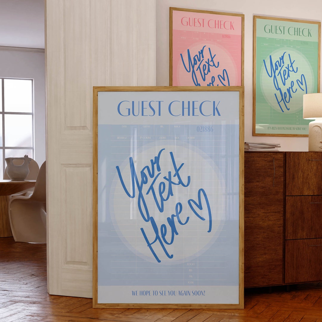 Retro Custom Guest Check Print in Pink, Green, or Blue (choose Any ...