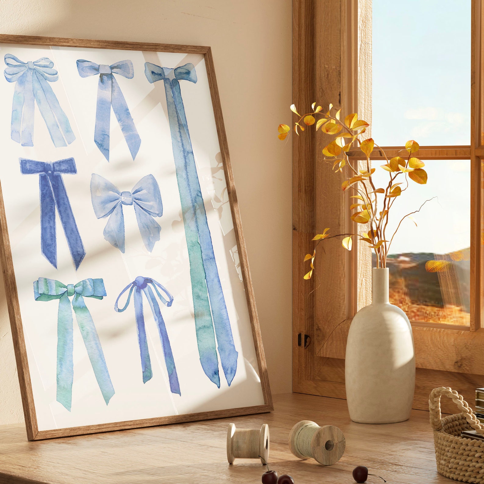 Light Blue Watercolor Bow Art Print, Balletcore & Coquette Room Decor ...