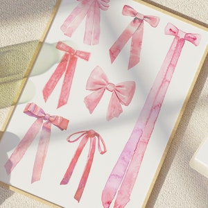 Coquette Room Decor, Pink Watercolor Bow Art Print, Pretty and Unique ...