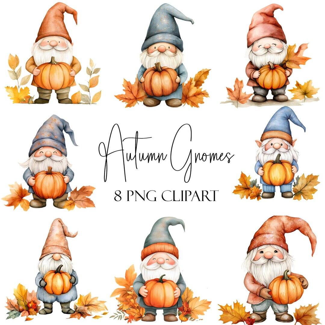 Fall Gnomes, Autumn Clipart, Watercolor Graphics, 8 Png's, Instant ...