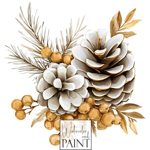 Pinecone Clipart, Gold and White, Christmas Elements, 8 Pngs, Instant ...