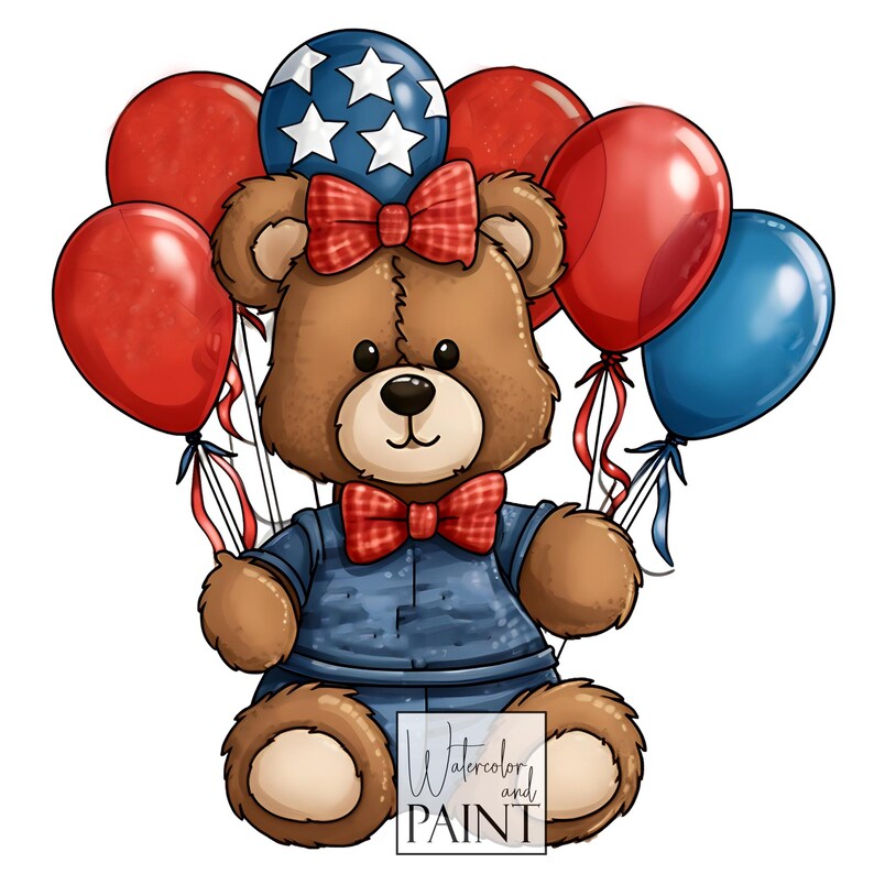 4th of July Bear Clipart Bundle: Patriotic Pngs (commercial Use, POD ...