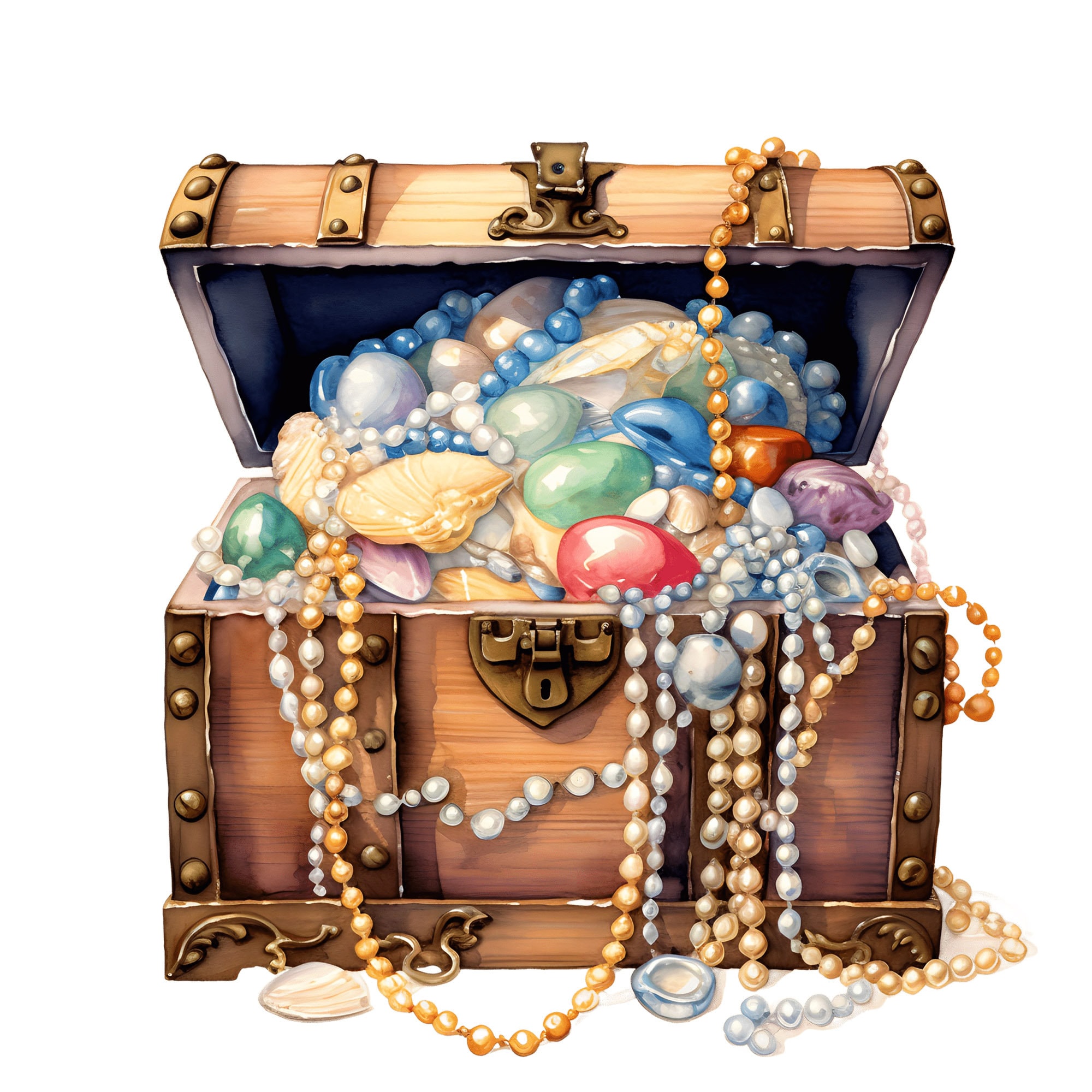 Treasure Chests, Watercolor Clipart, PNG Format, Instant Download ...