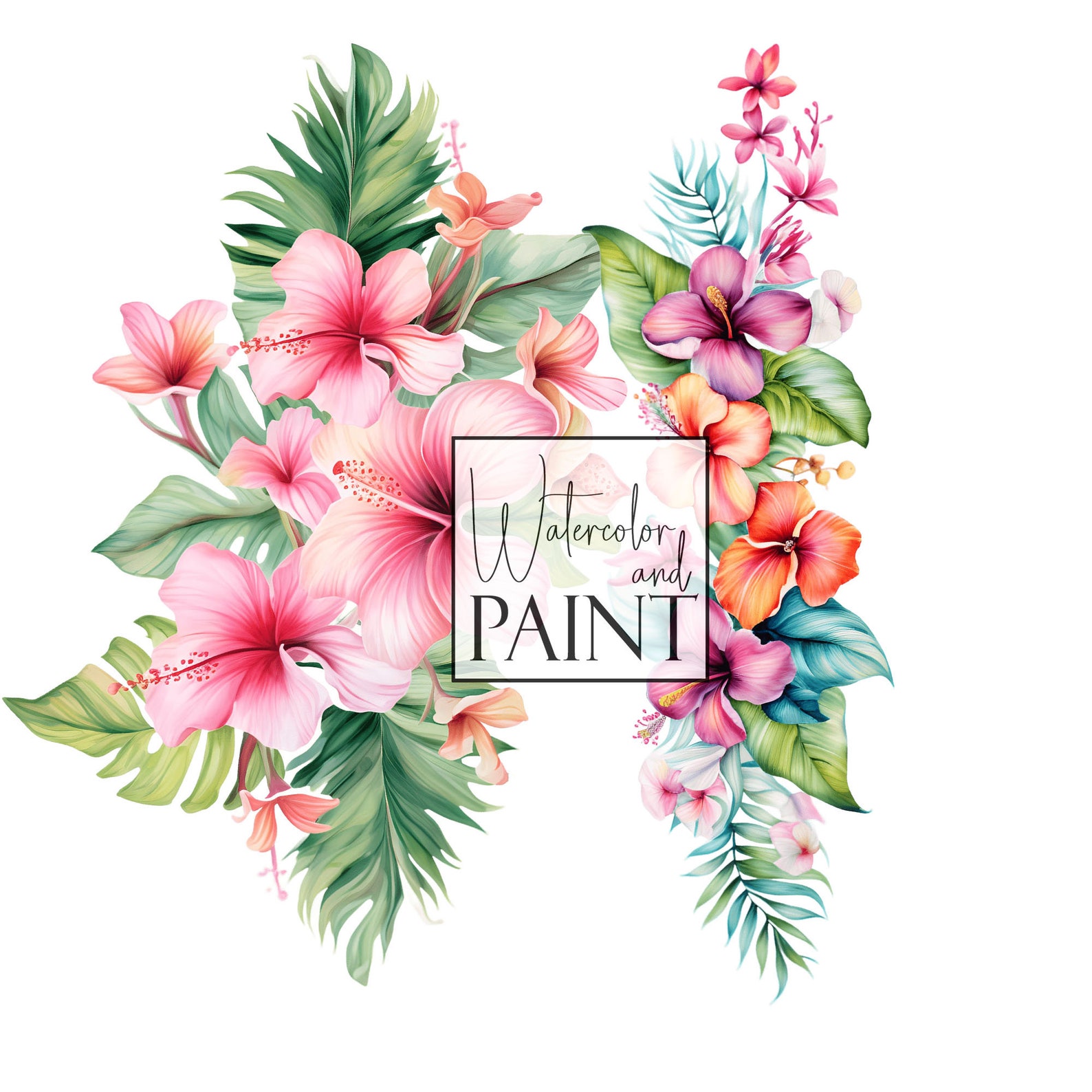 Tropical Flowers, Watercolor Clipart, 22 PNGS, Instant Download ...