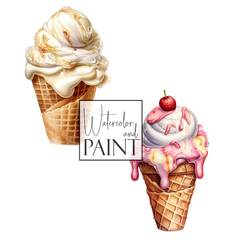 Ice Cream Clipart, Sundae Elements, Watercolor Graphics, PNG Format ...
