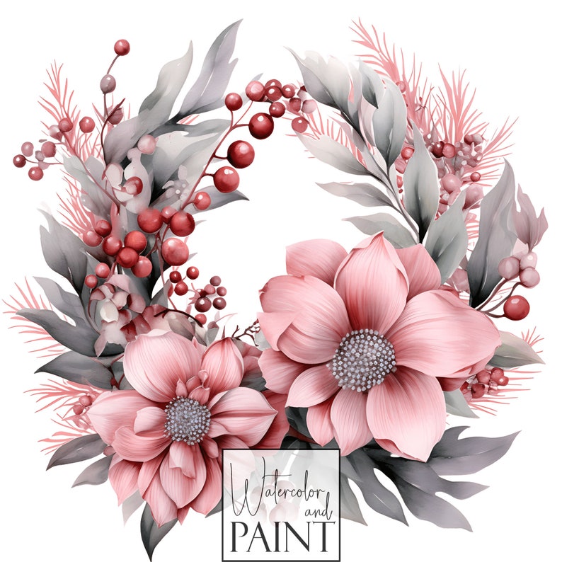 Pink Christmas Wreaths, Xmas Clipart, PNG Format, Instant Download ...