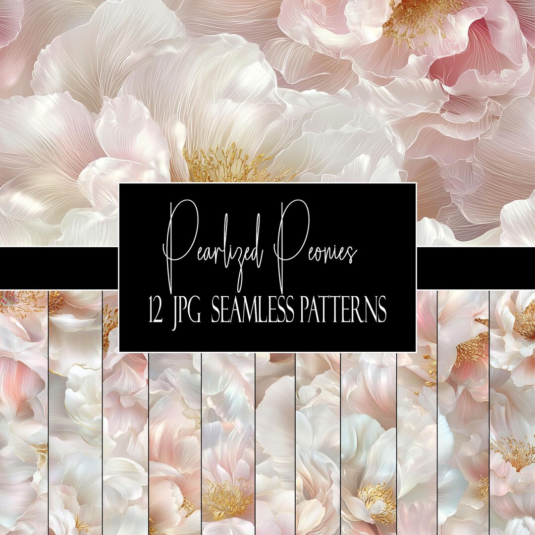 Pearlized Peony Seamless Patterns, 12 JPG Digital Papers, Commercial ...