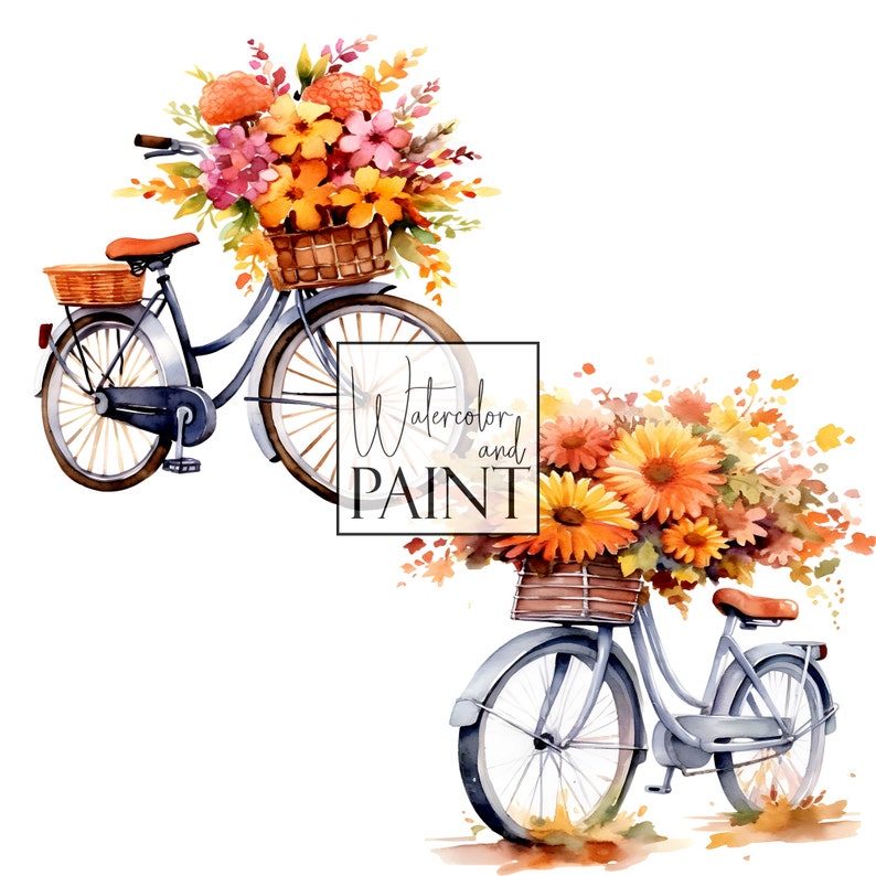 Fall Bicycle Clipart, Watercolor Autumn Bikes, Instant Download ...