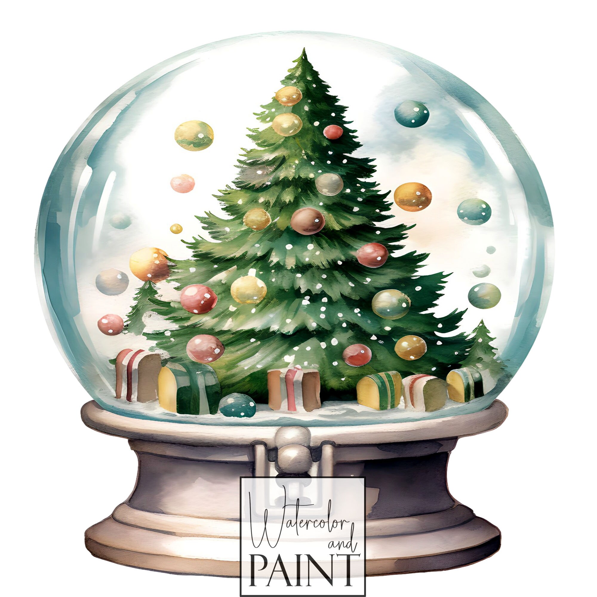 Christmas Snow Globes, Watercolor Clipart, PNG Format, Instant Download ...