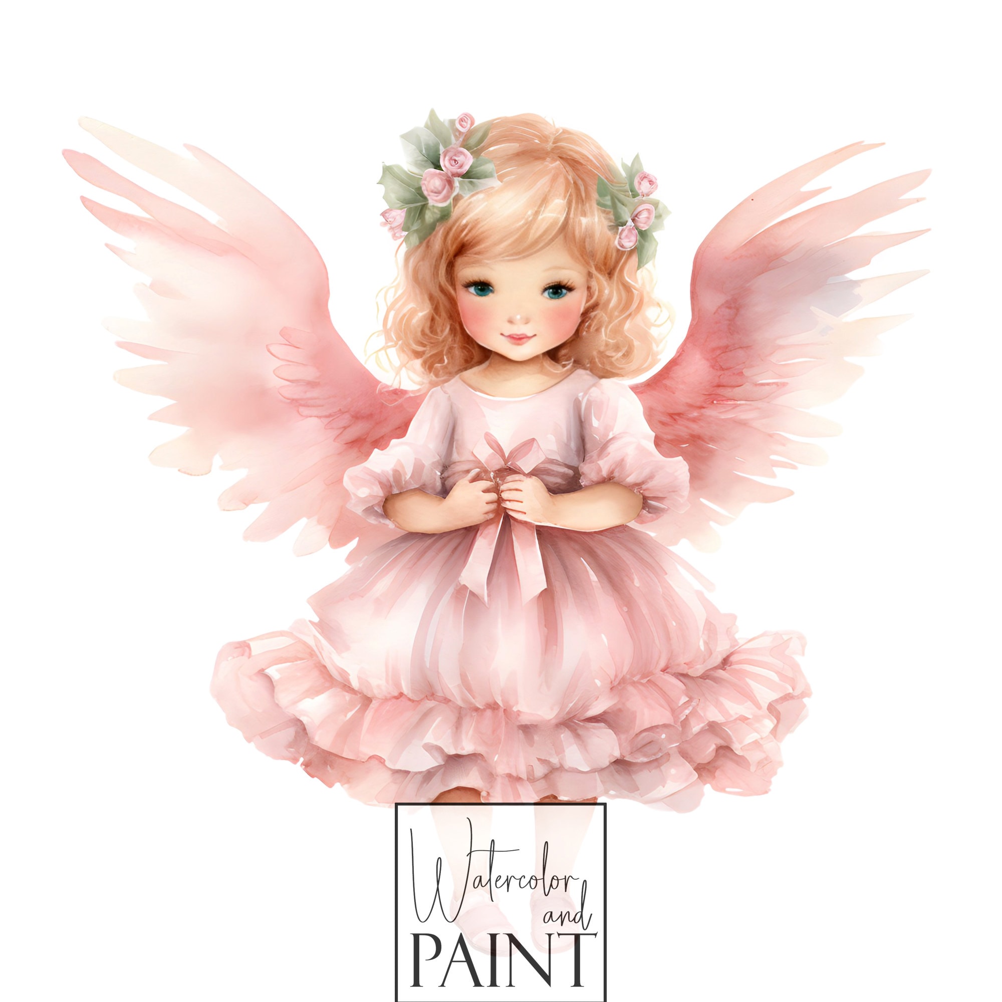 Pink Angels, Watercolor Clipart, PNG Format, Instant Download ...