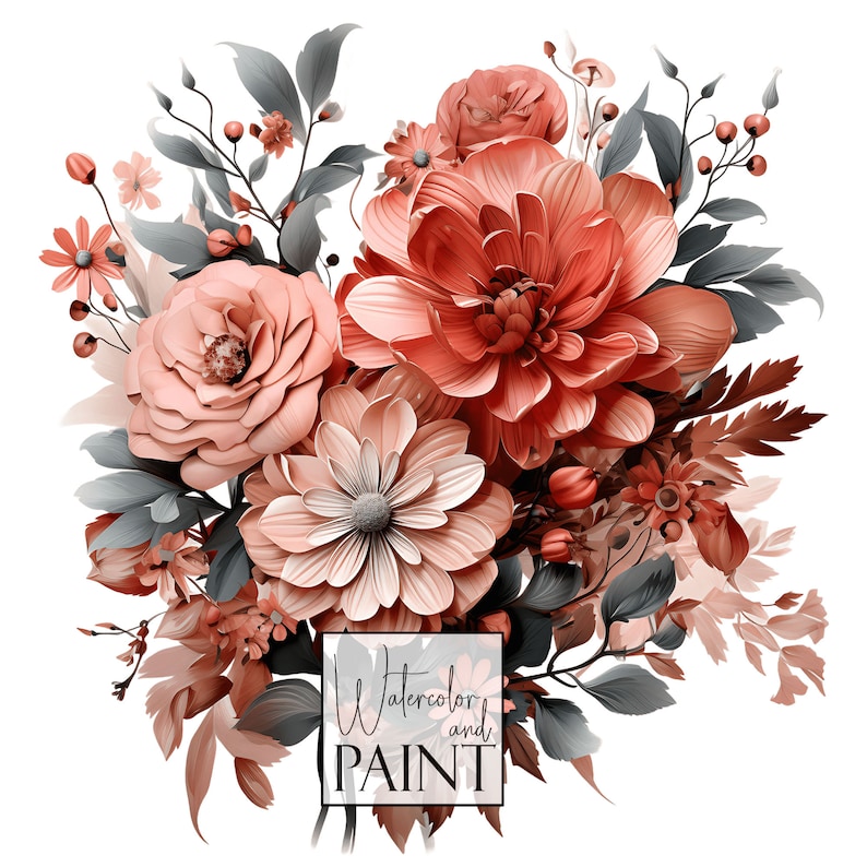 Coral Flowers, Watercolor Floral, PNG Format, Instant Download ...