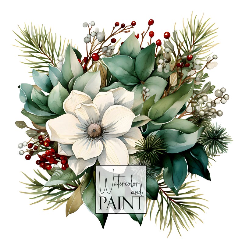 Christmas Floral, Greenery Clipart, PNG Format, Instant Download ...