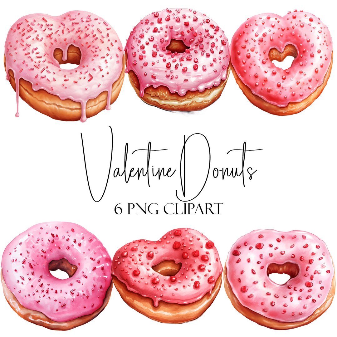 Valentine Donuts, Watercolor Clipart, PNG Format, Instant Download ...