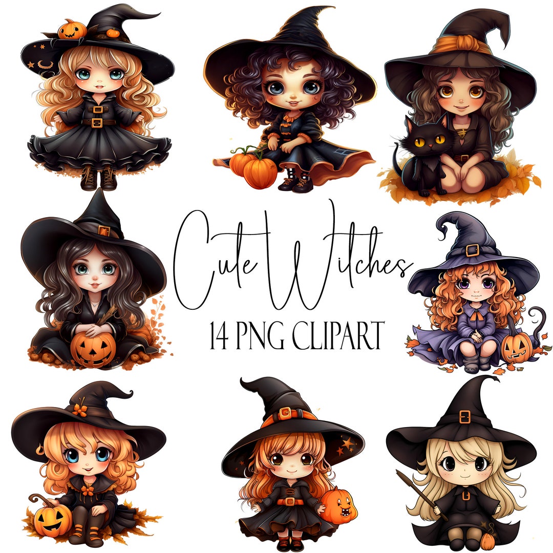 Little Girl Witch Clipart, 8 Transparent Pngs, Commercial - POD Use - Etsy