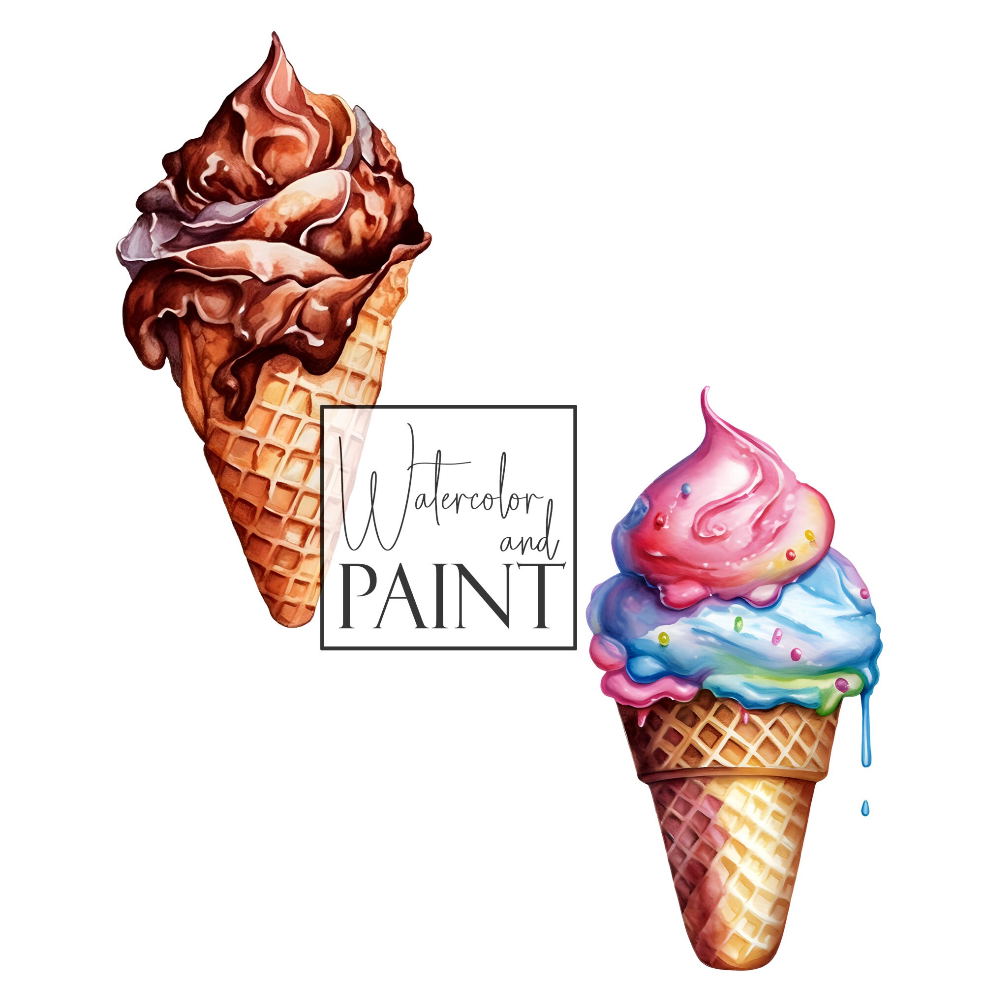 Ice Cream Clipart, Sundae Elements, Watercolor Graphics, PNG Format ...