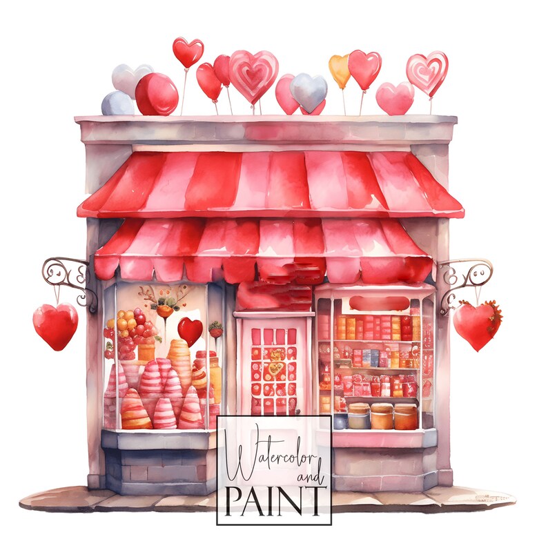 Valentine Candy Shops, Watercolor Clipart, PNG Format, Instant Download ...