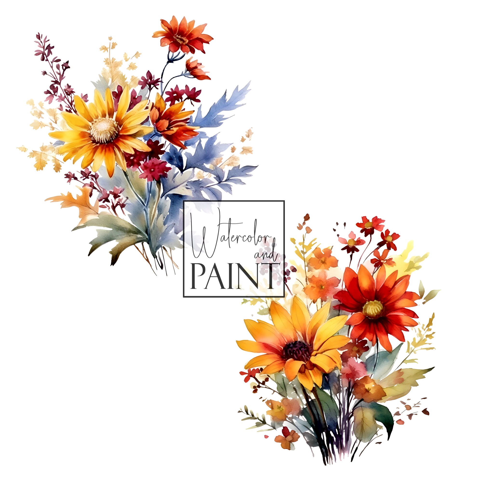 Fall Wildflower Clipart, Watercolor Autumn Floral, PNG Format, Instant ...