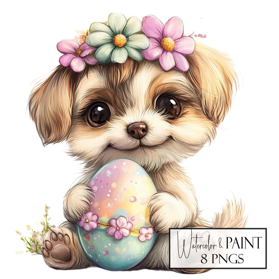 Watercolor Easter Puppy Clipart Bundle, Cute Spring Dog PNG Set ...