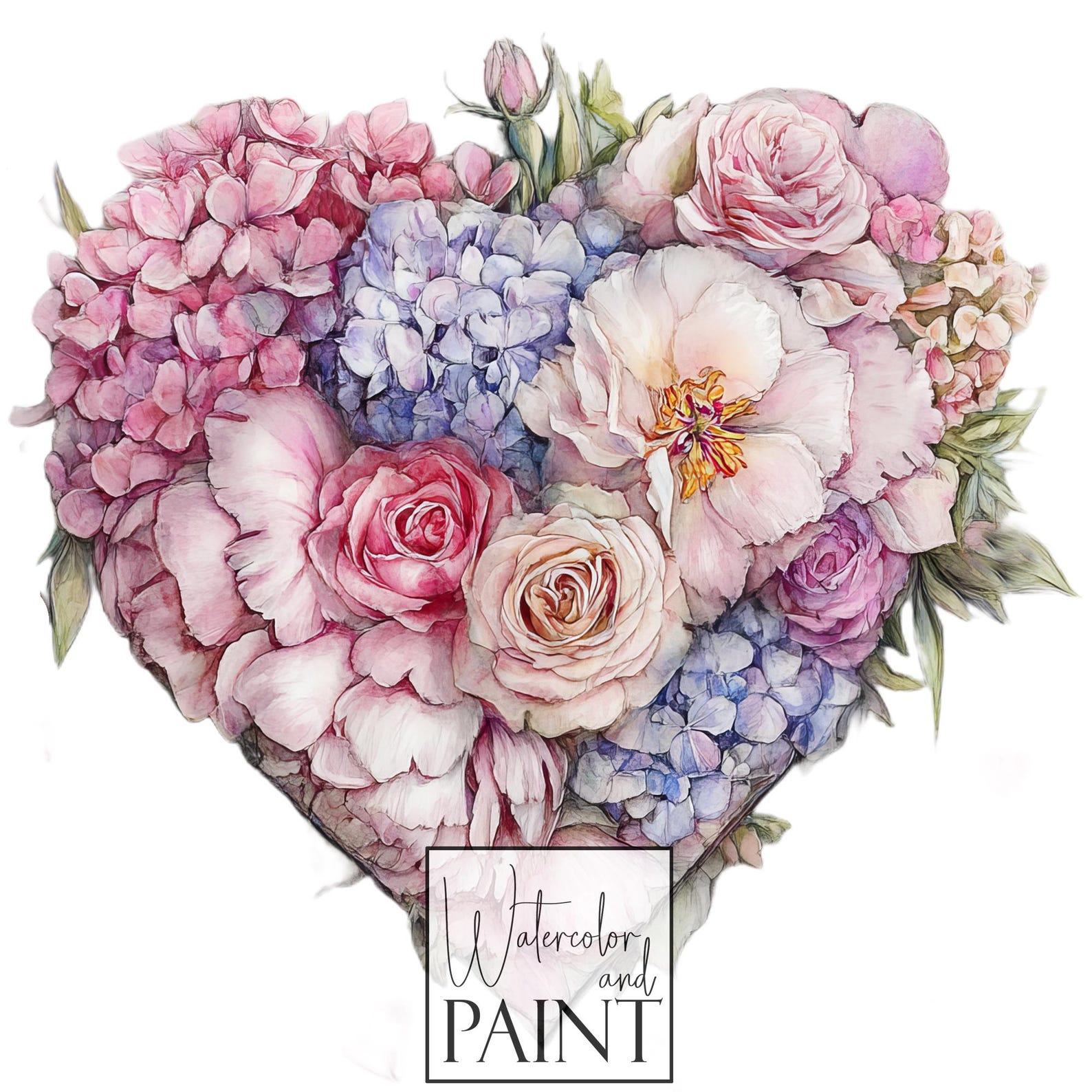 Floral Hearts, Watercolor Clipart, Valentine Flowers, Instant Download ...