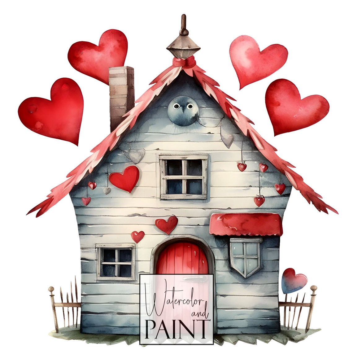 Shabby Chic Valentine Houses, Watercolor Clipart, PNG Format, Instant ...