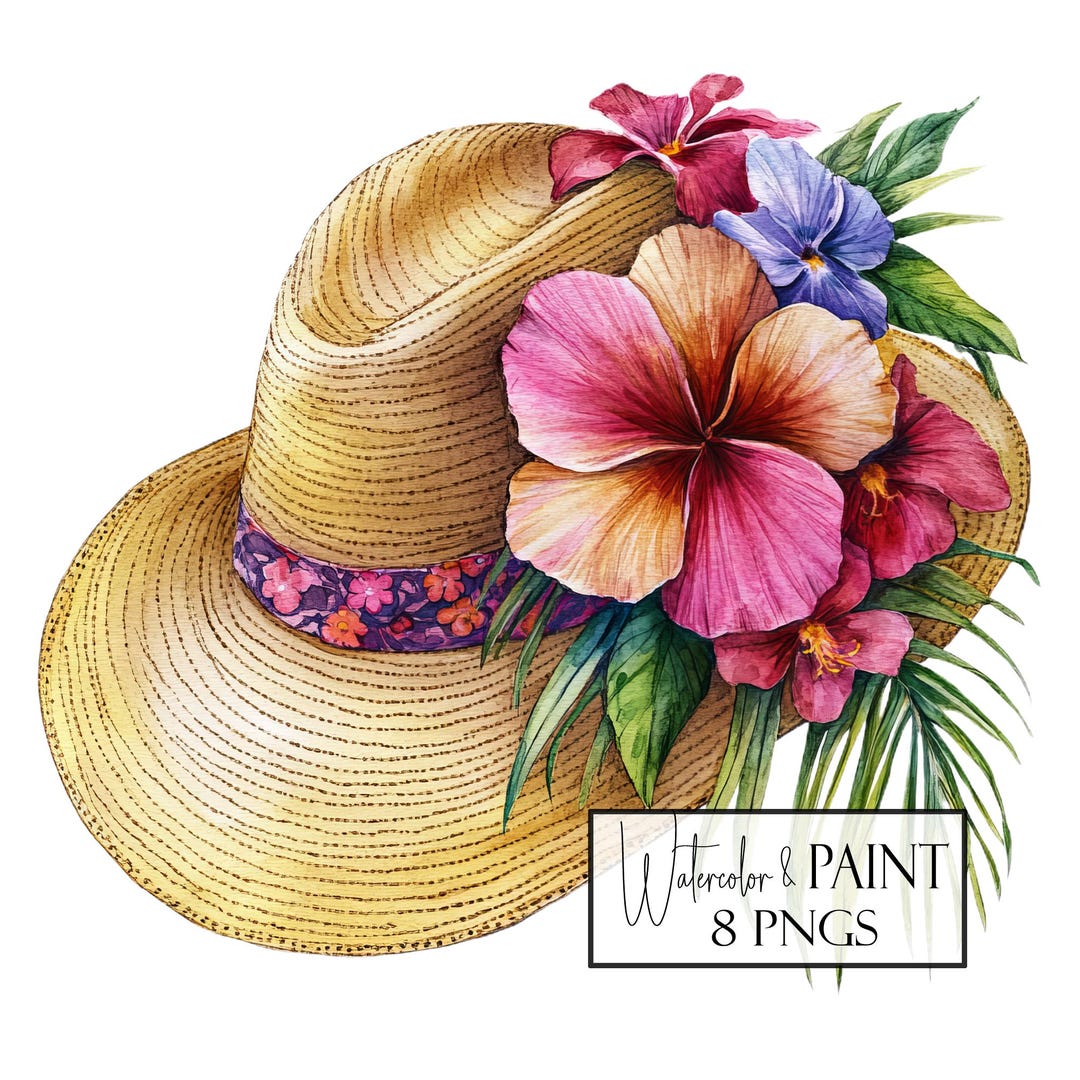 Watercolor Summer Hat Clipart Bundle, 8 Transparent Pngs, Instant ...