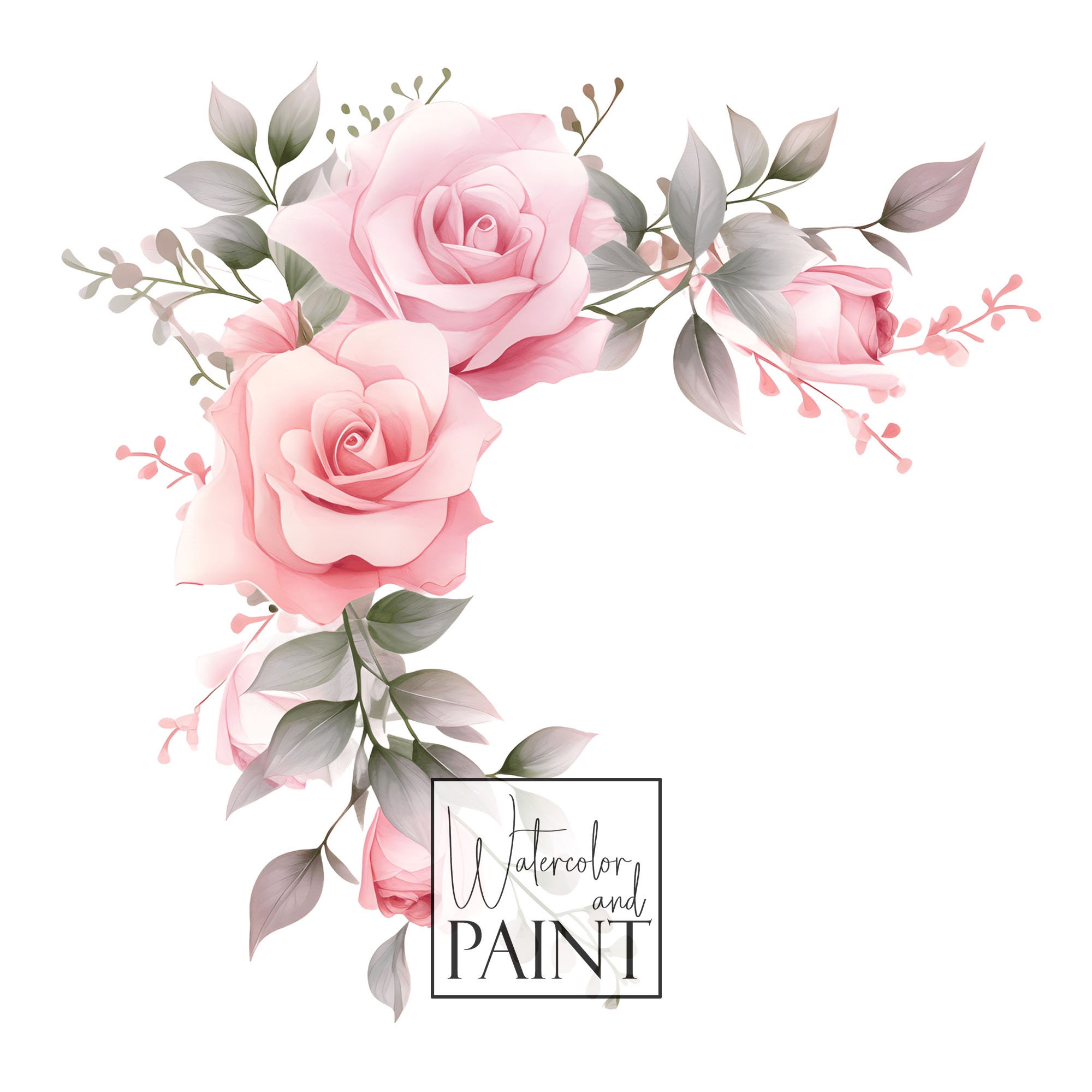 Blush Pink Floral Frame, Watercolor Clipart, PNG Format, Instant ...