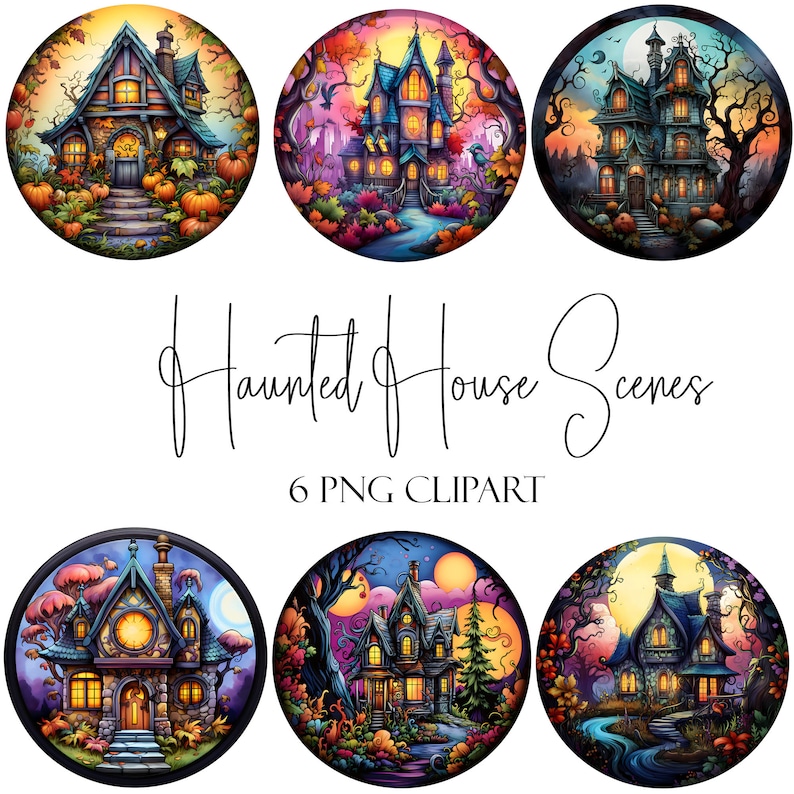 Watercolor Haunted House Clipart: Halloween PNG Elements (instant ...