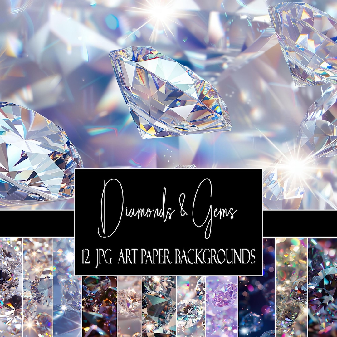 Diamonds and Gems Art Paper Backgrounds, 12 JPG Digital Papers ...