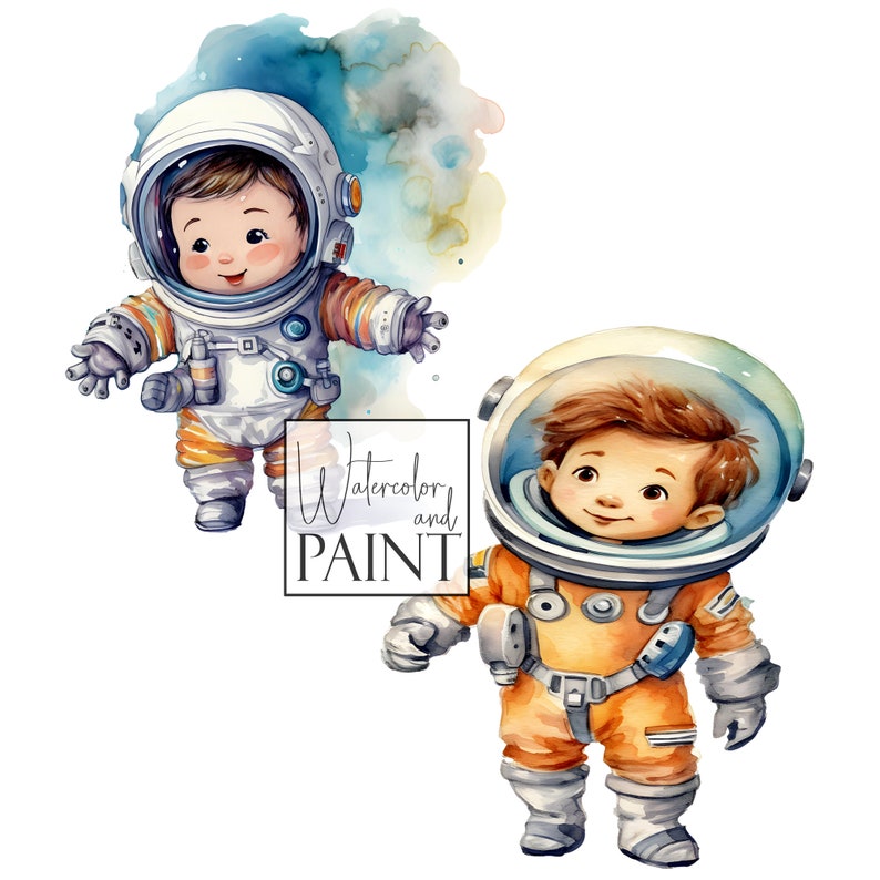 Astronaut Children Clipart, Watercolor Space Kids, PNG Format, Instant ...
