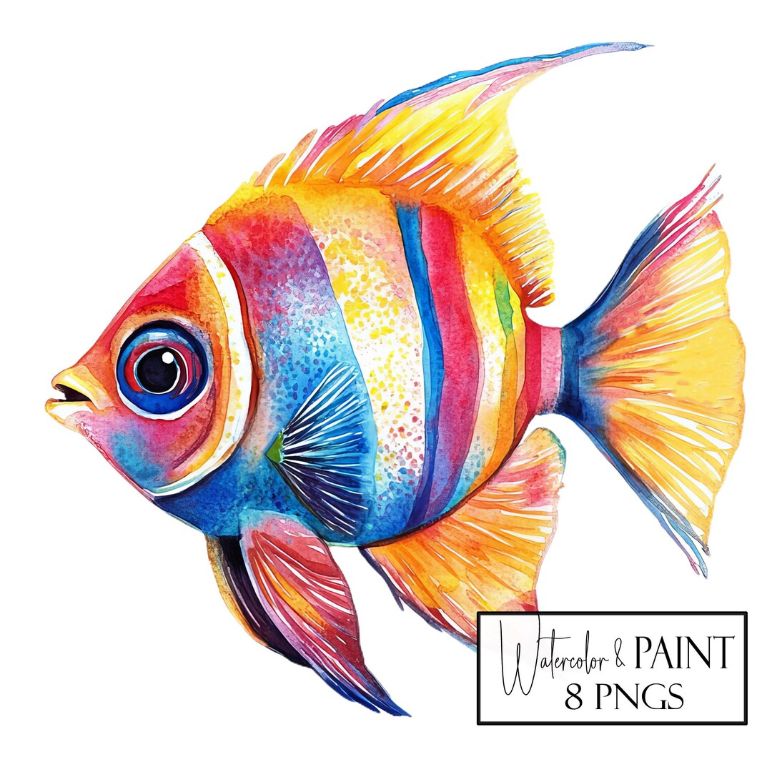 Watercolor Tropical Fish Clipart Bundle, 8 PNG Transparent Images ...