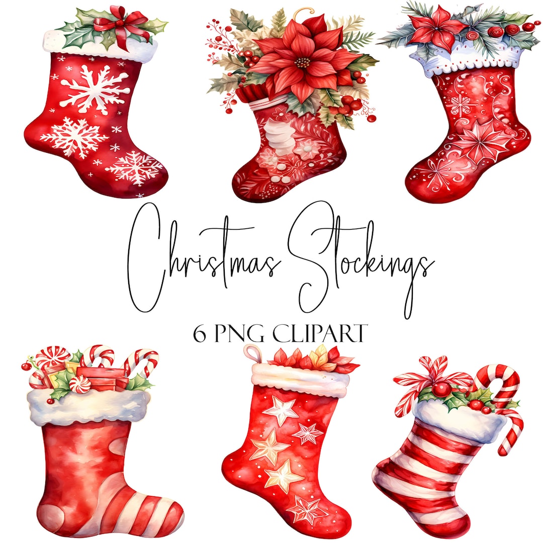 Christmas Stockings, Watercolor Clipart, JPG Format, Instant Download ...