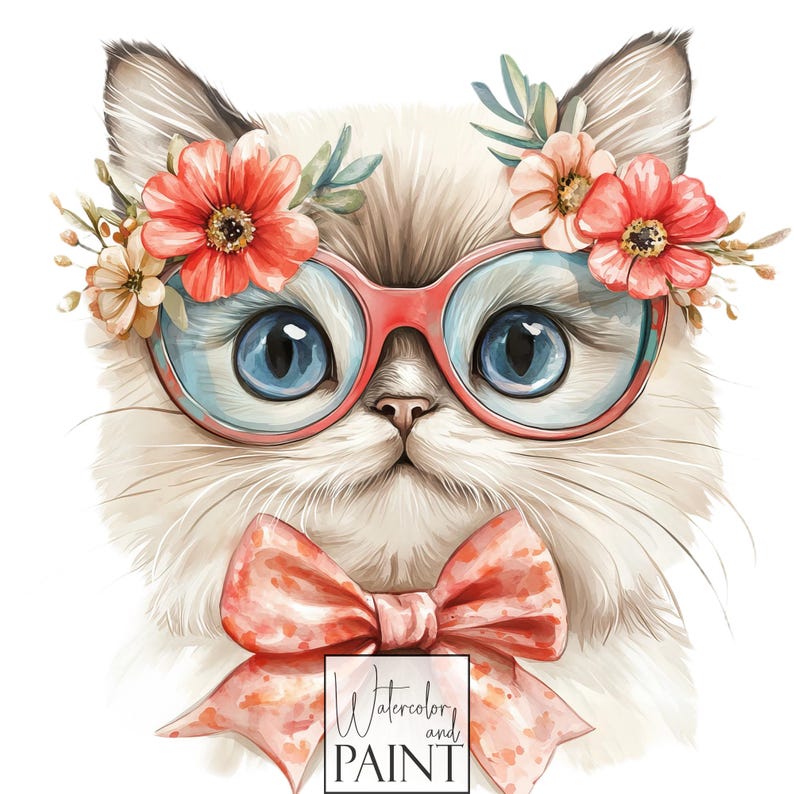 Watercolor Spring Cat Clipart Collection, 8 Transparent Pngs, Instant ...