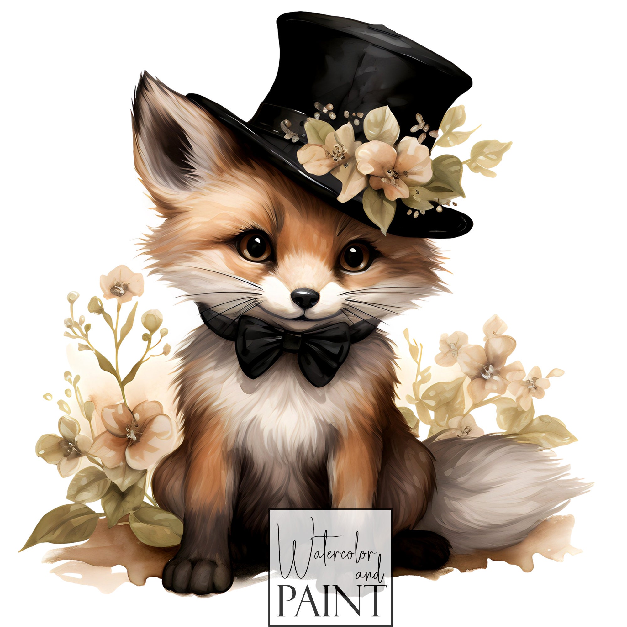 Fancy Fox Watercolor Clipart PNG Format Instant Download - Etsy